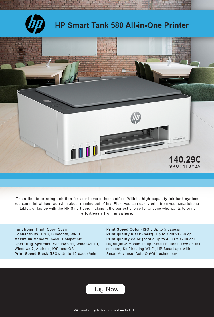 Enet Solutions-Logicom: HP Smart Tank 580 All-in-one Printer